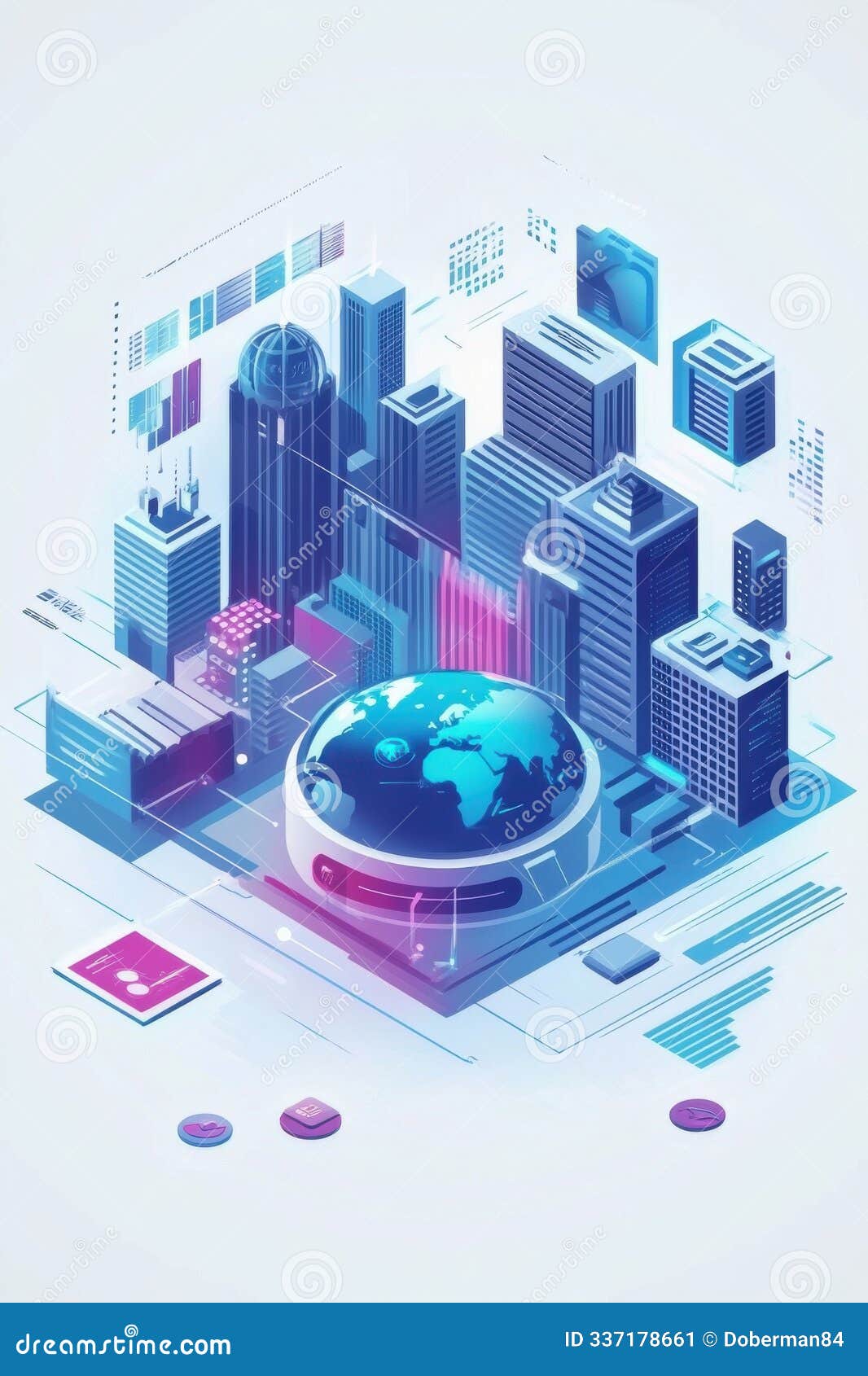 Futuristic Digital Illustration of a Smart City Concept with Technology Interfaces and Abstract ...