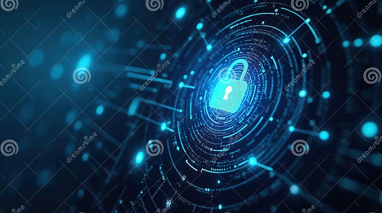 Futuristic Digital Interface with Advanced Secure Network Lock Symbol ...