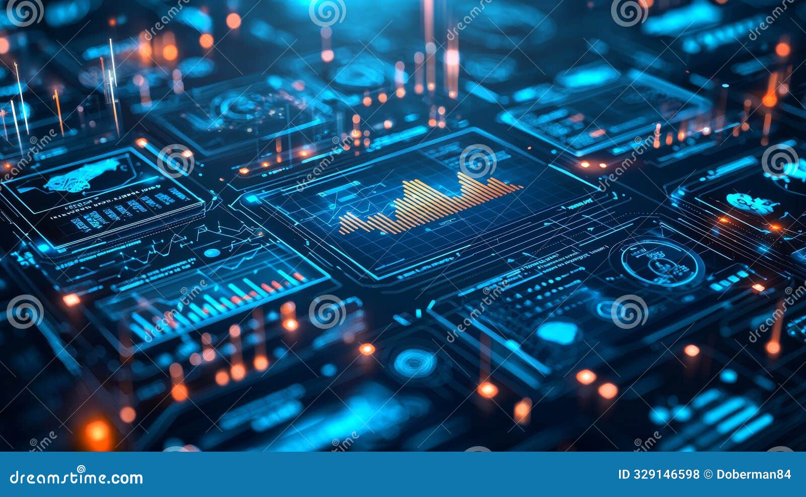Futuristic Digital Interface with Charts and Graphs for Data Analytics and Business Intelligence ...