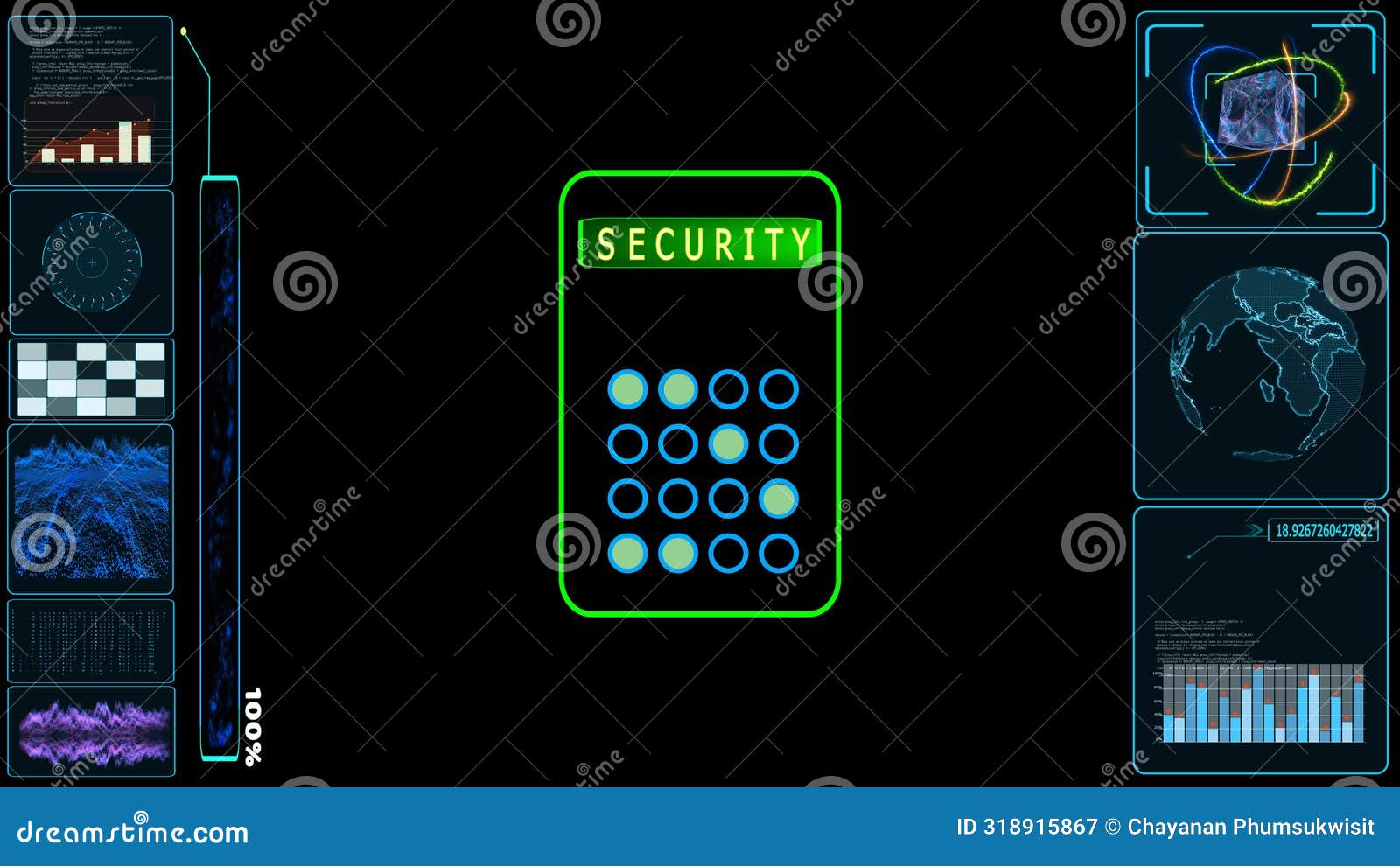 Futuristic Digital Interface with Data Visualizations and a Central ...