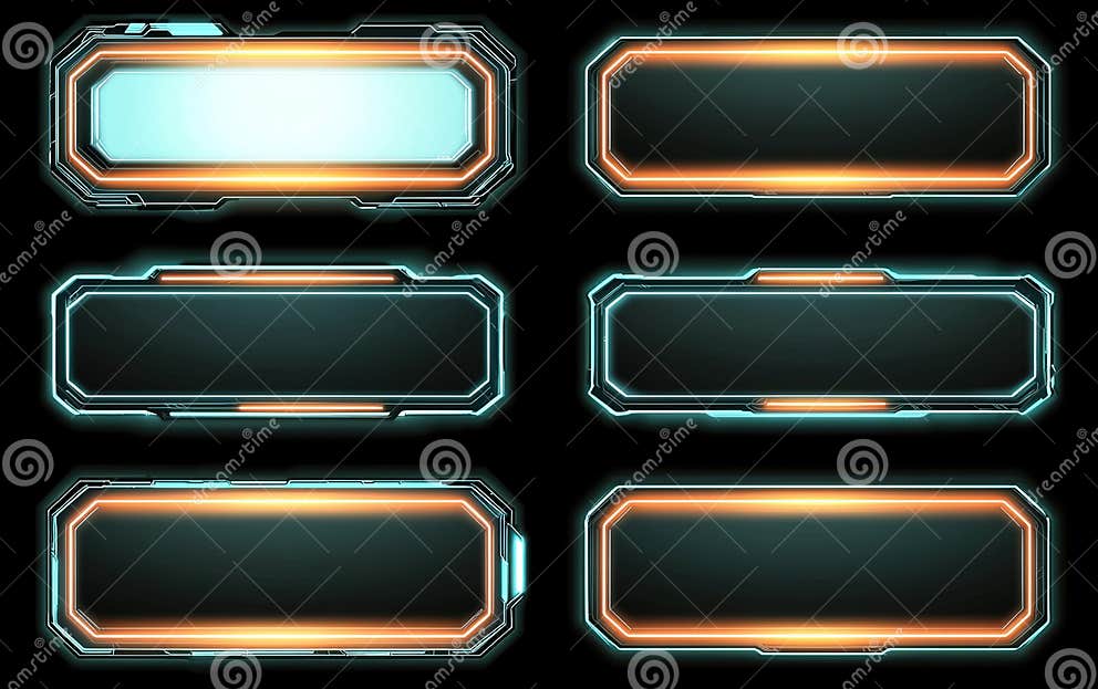 Futuristic Digital Interface Elements with Glowing Borders in Various ...
