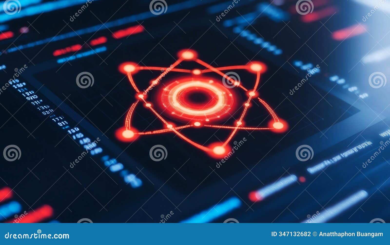 Futuristic Digital Interface with Glowing Atom Symbol, Representing ...