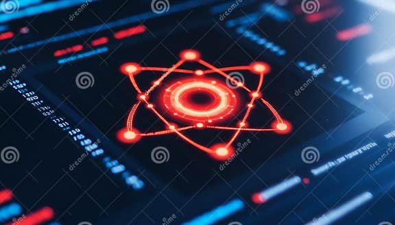 Futuristic Digital Interface with Glowing Atom Symbol, Representing ...
