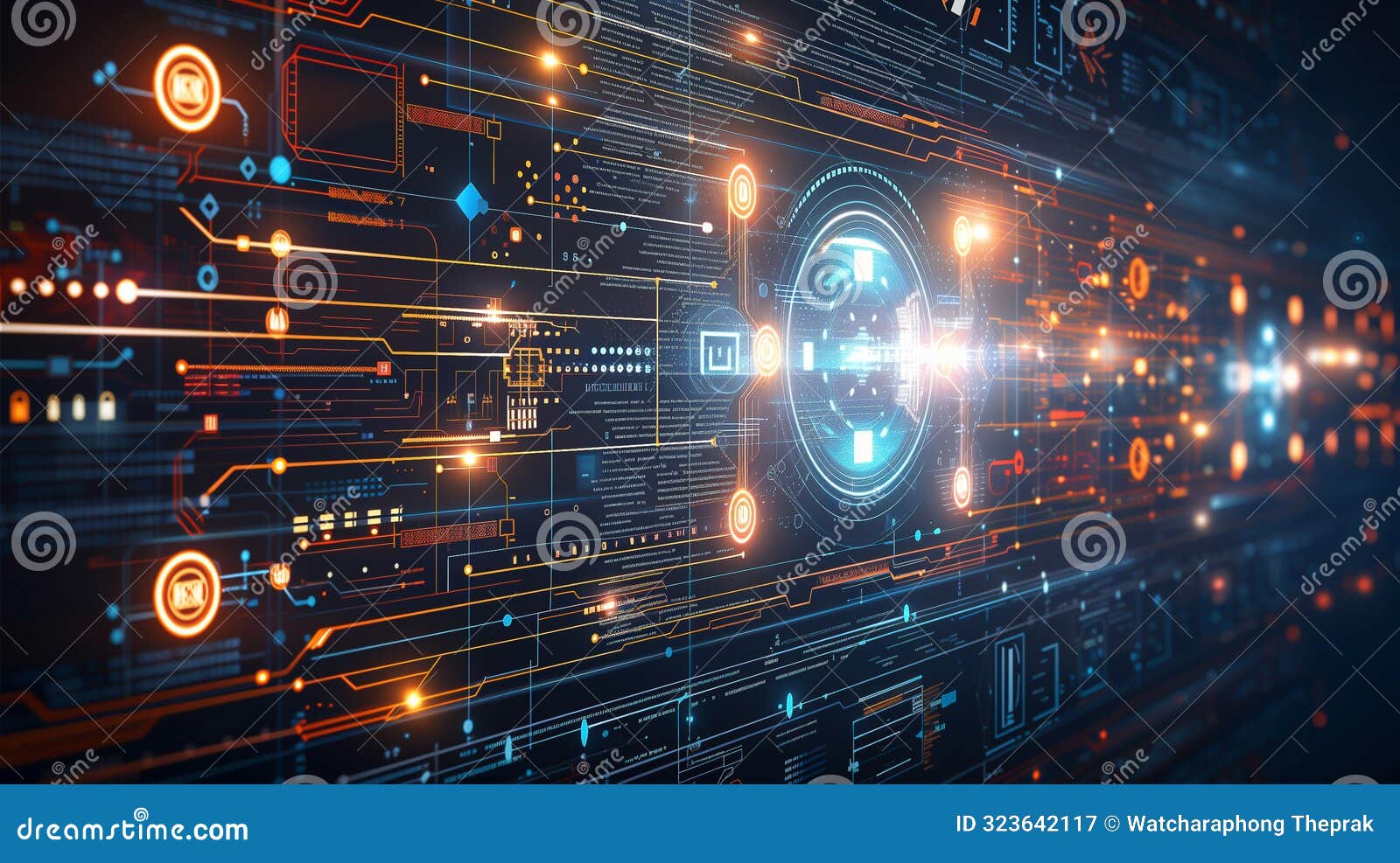 Futuristic Digital Interface with Glowing Circuits and Neon Blue and ...