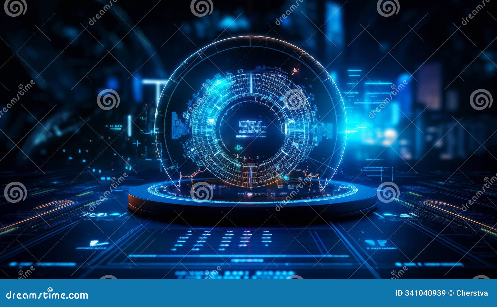 Futuristic Digital Interface with a Glowing Circular Data Display Stock ...