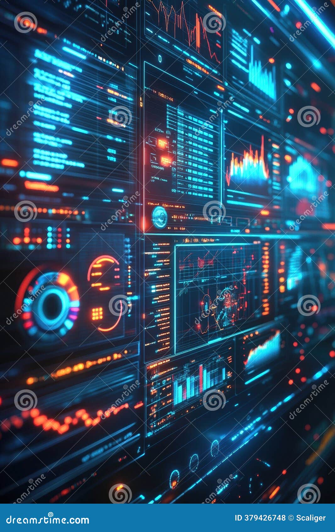 Futuristic Digital Interface With Glowing Data Visualizations And ...