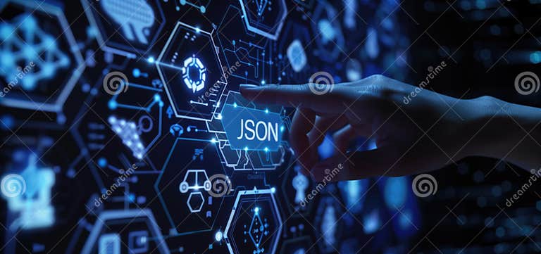 Futuristic Digital Interface with Hand Interacting with JSON Data Icons ... Futuristic Digital Interface with Hand Interacting with JSON Data Icons ...