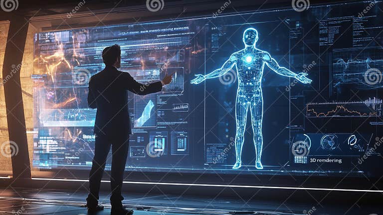 A Futuristic Digital Interface Showcasing an AI-powered Holographic ...