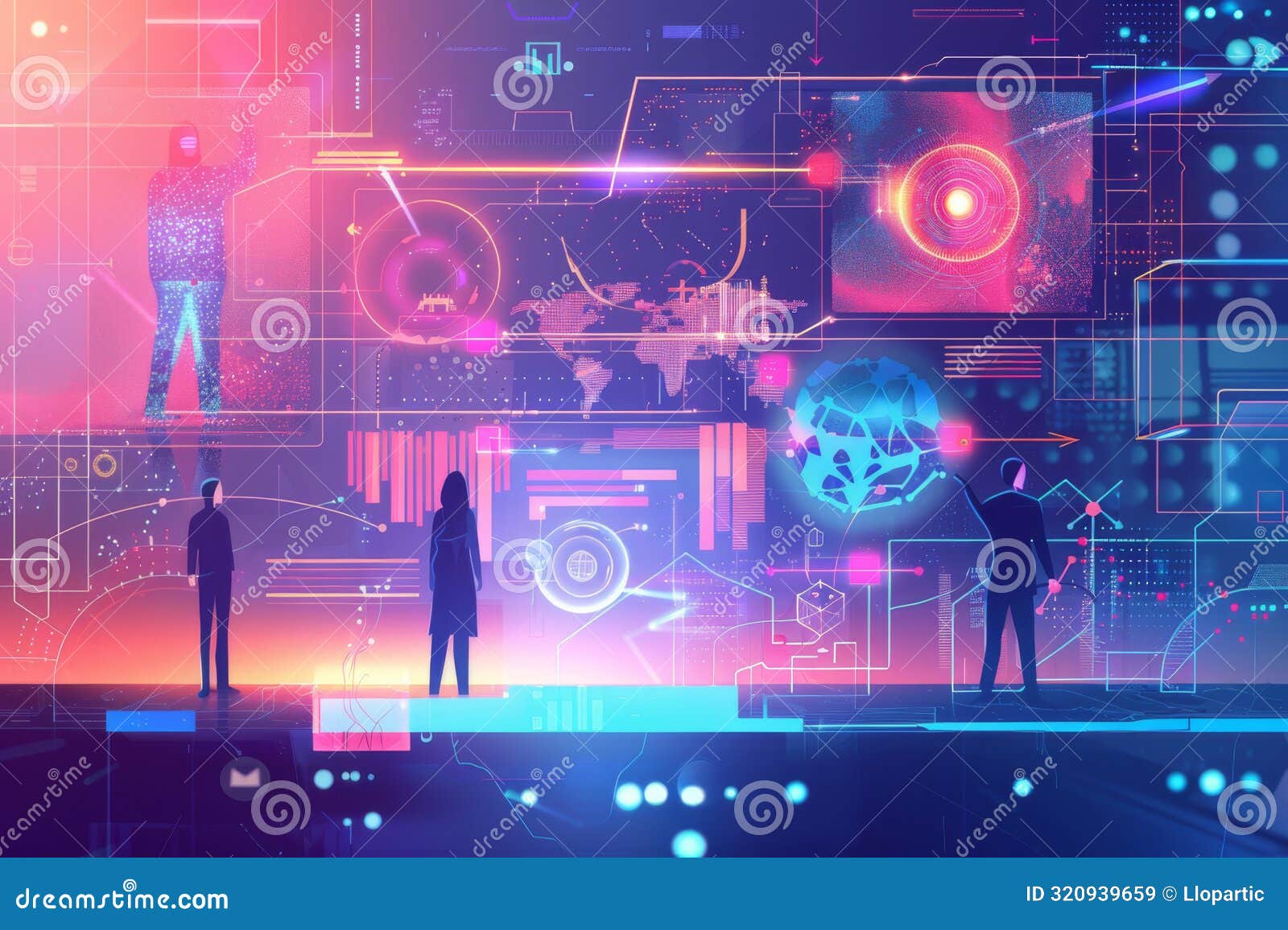 Futuristic Digital Landscape Featuring a Vibrant Display of Data ...