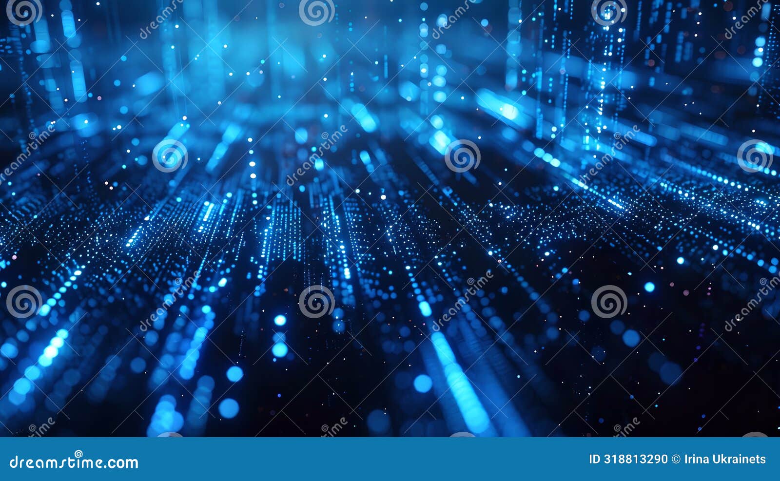 Futuristic Digital Landscape, Glowing Blue Particles Flowing. Cyber ...
