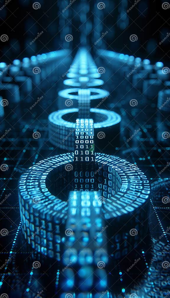 Glowing Blue Rings Display Binary Data in a Digital Landscape Stock ...