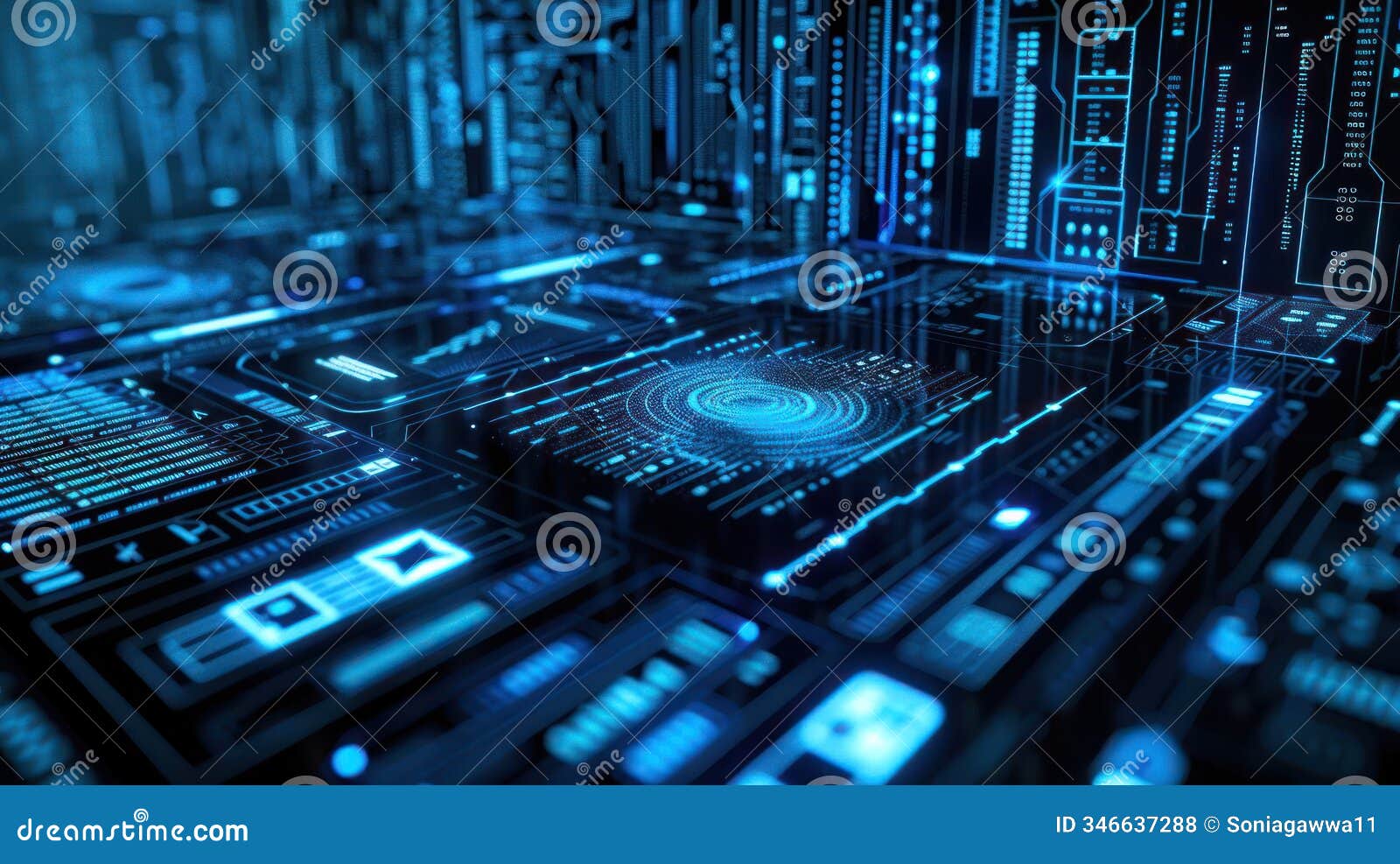 A Futuristic Digital Landscape with Glowing Circuits and Data Patterns ...