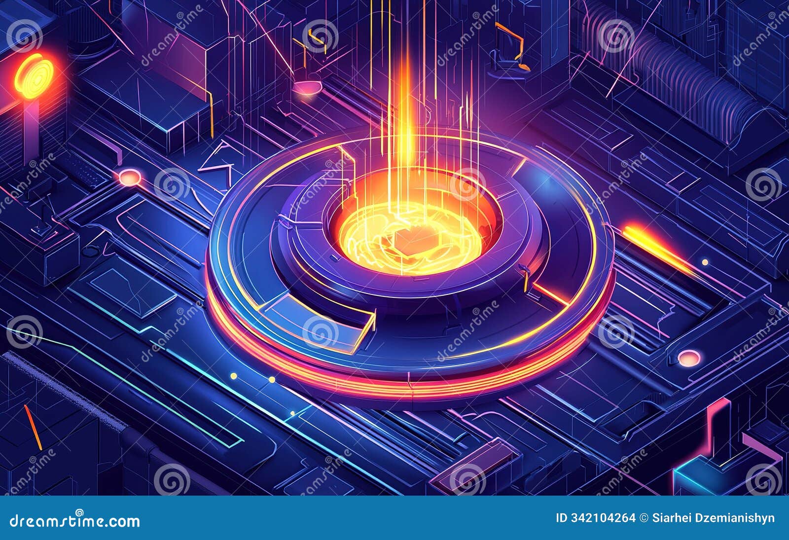 Futuristic Digital Landscape with Glowing Circular Core and Vibrant ...