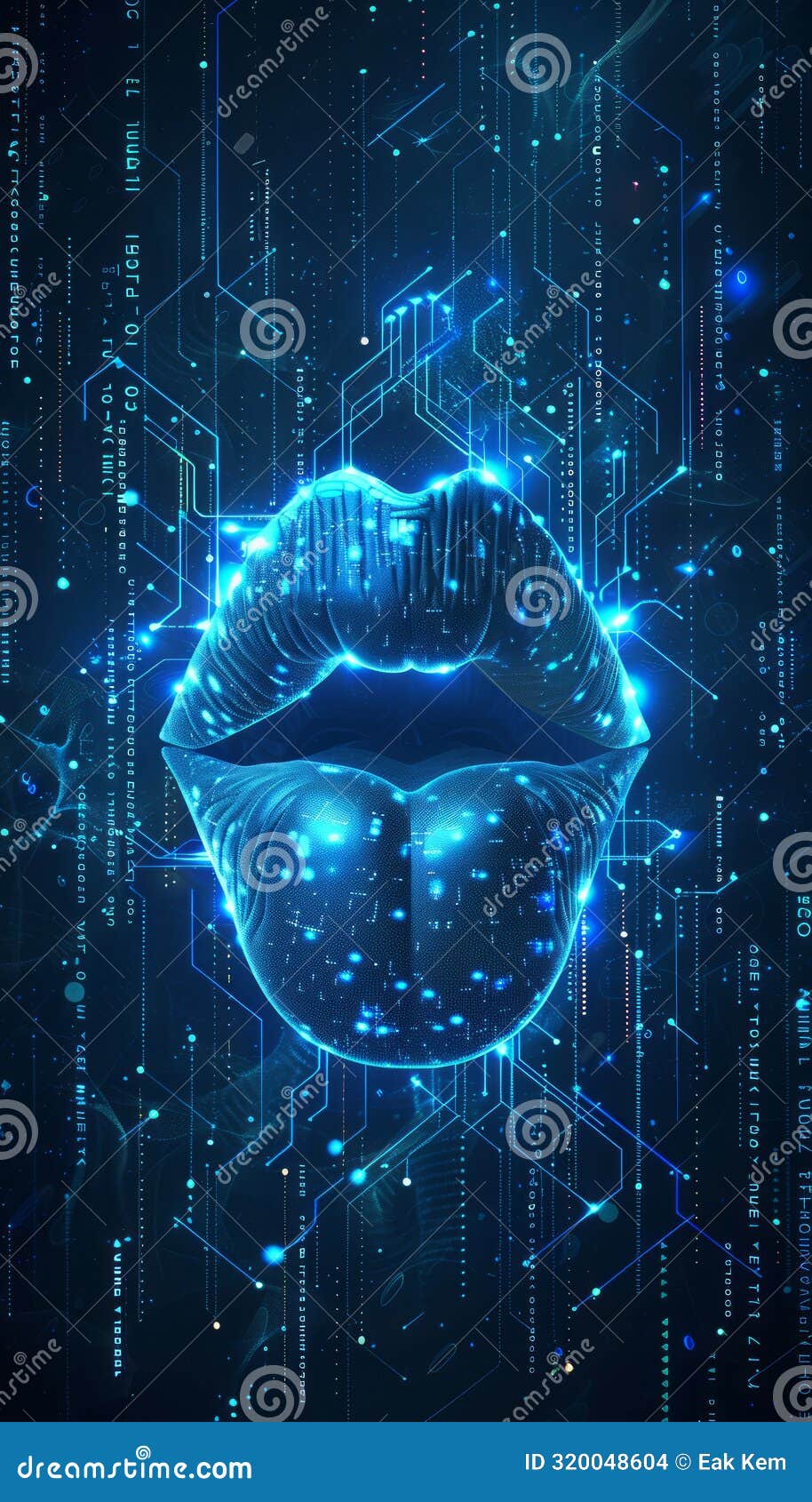 Futuristic Digital Lips Artwork Neon Glowing Technology in Cybernetic ...