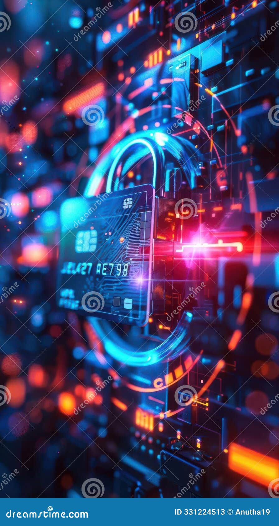 Futuristic Digital Lock with Code Circuitry and Neon Lights Stock ...