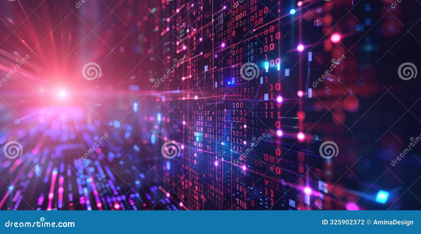 Futuristic Digital Matrix with Light Streams, Data Code, Technology ...