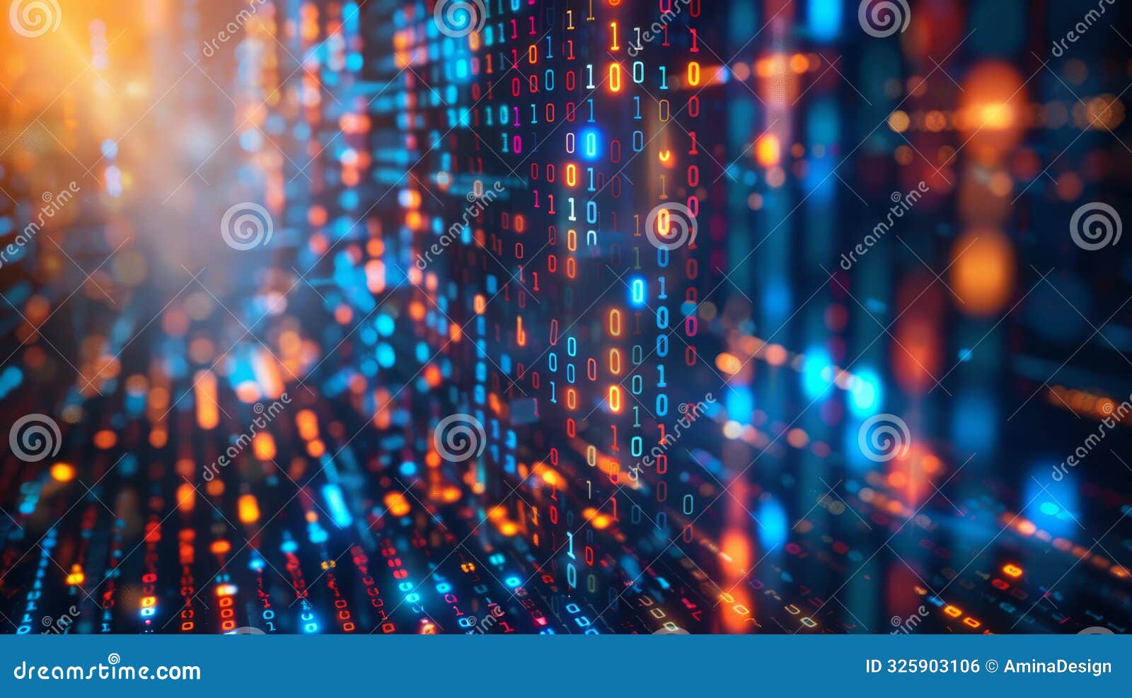 Futuristic Digital Matrix with Light Streams, Data Code, Technology ...