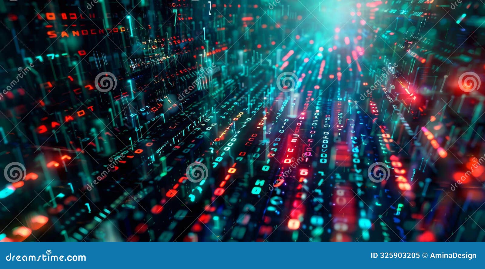 Futuristic Digital Matrix with Light Streams, Data Code, Technology ...