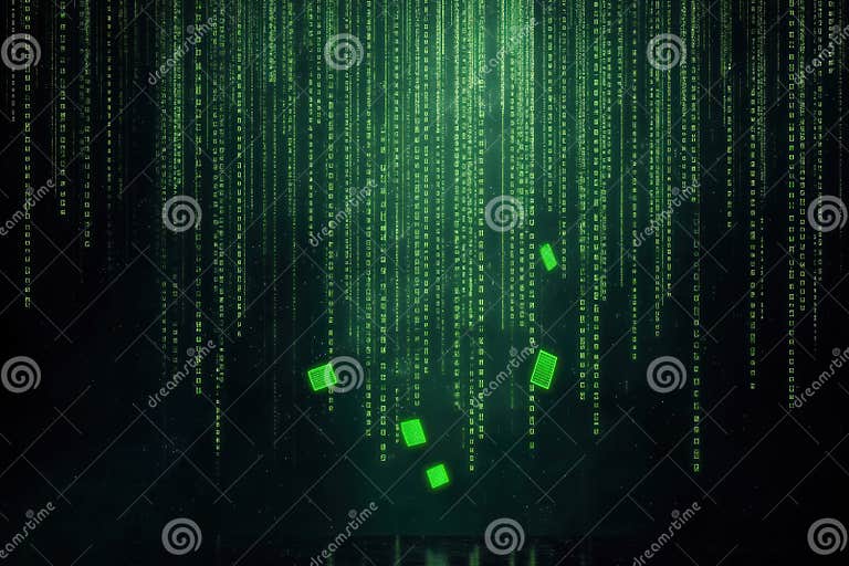 Futuristic Digital Matrix Shows Falling Green Code in Cyberspace at ...