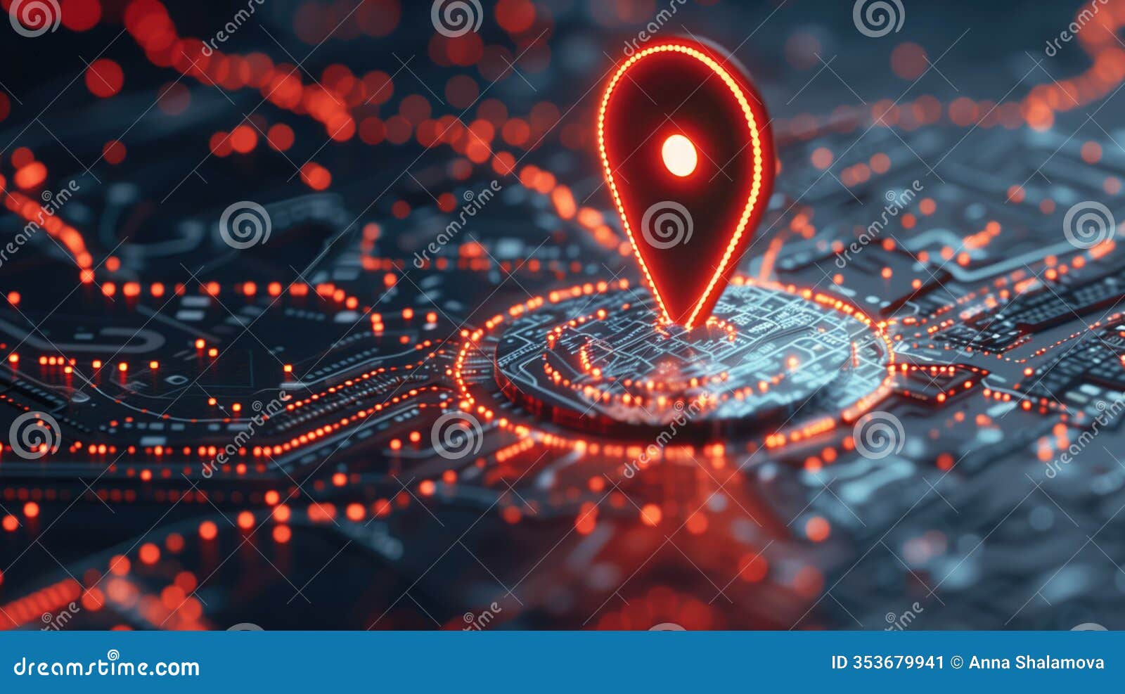 Futuristic Digital Navigation Concept with Glowing Location Icon on ...