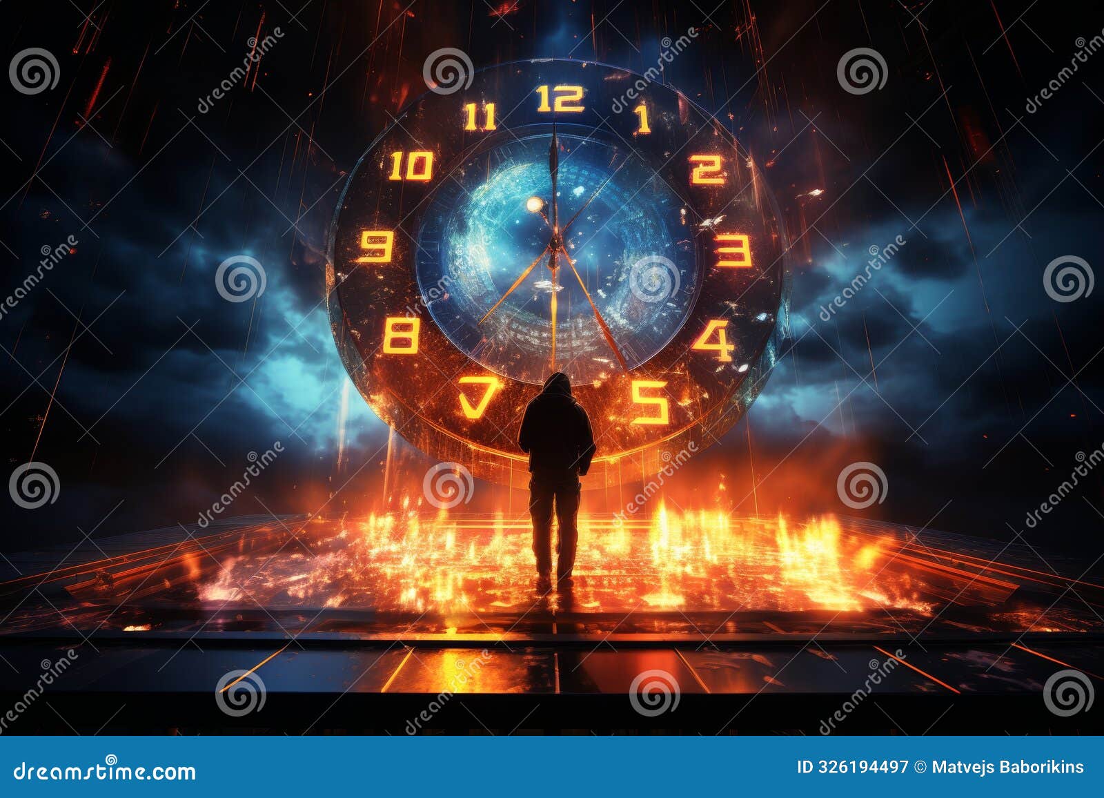 Futuristic Digital Nebula 2025 Snake on Clock at Midnight in a ...
