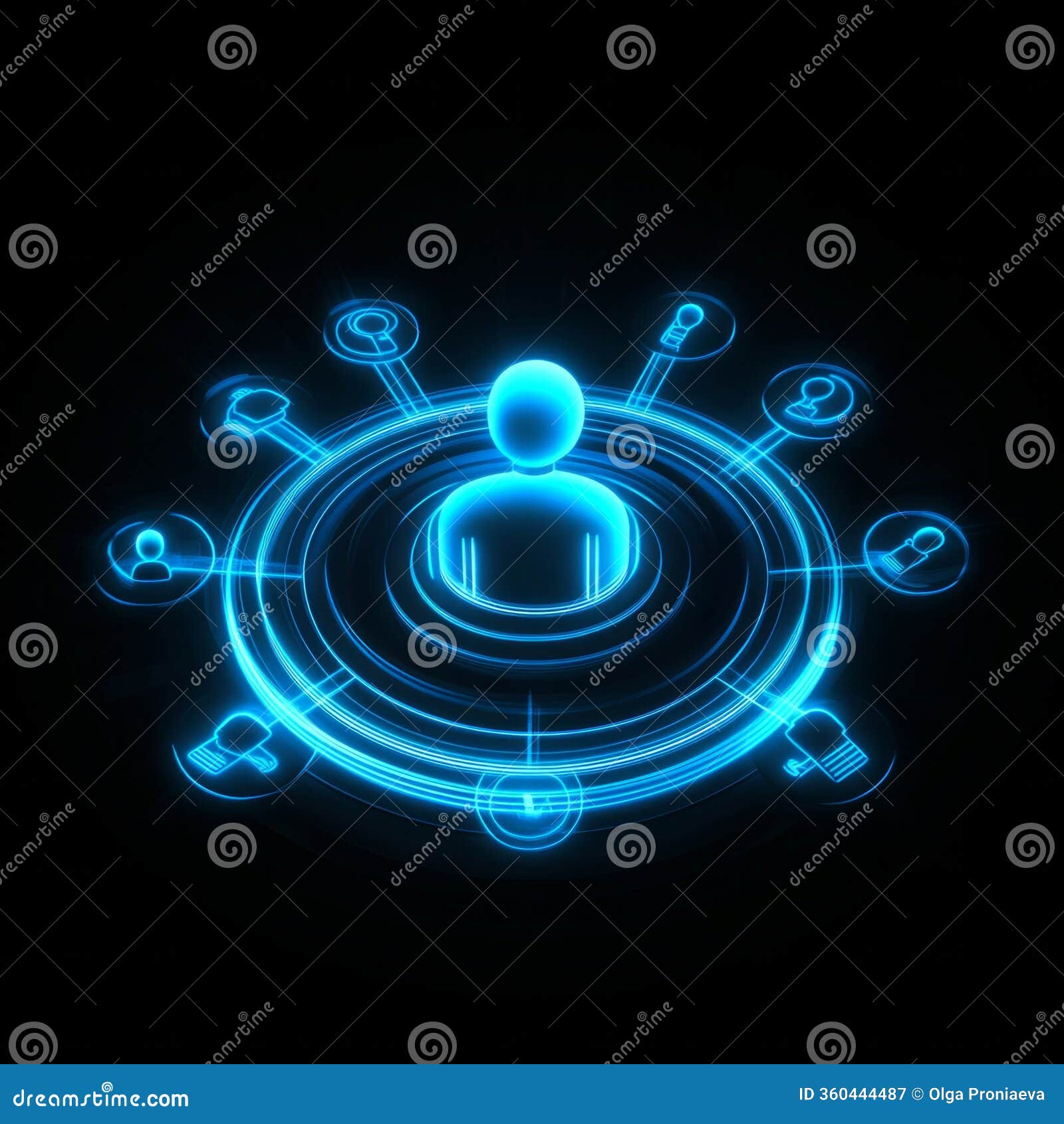 Futuristic Digital Network with Centralized Human Icon and Surrounding ...
