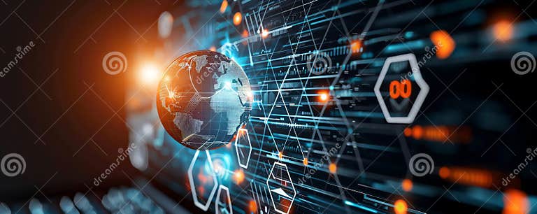 Futuristic Digital Network Design Featuring a Globe and Interconnected ...