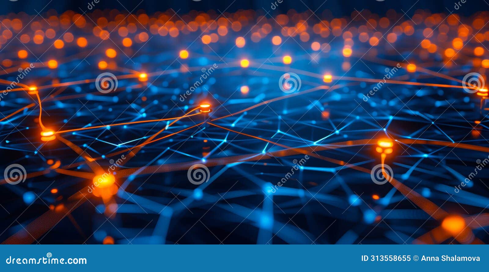 Futuristic Digital Network with Glowing Blue and Orange Nodes ...