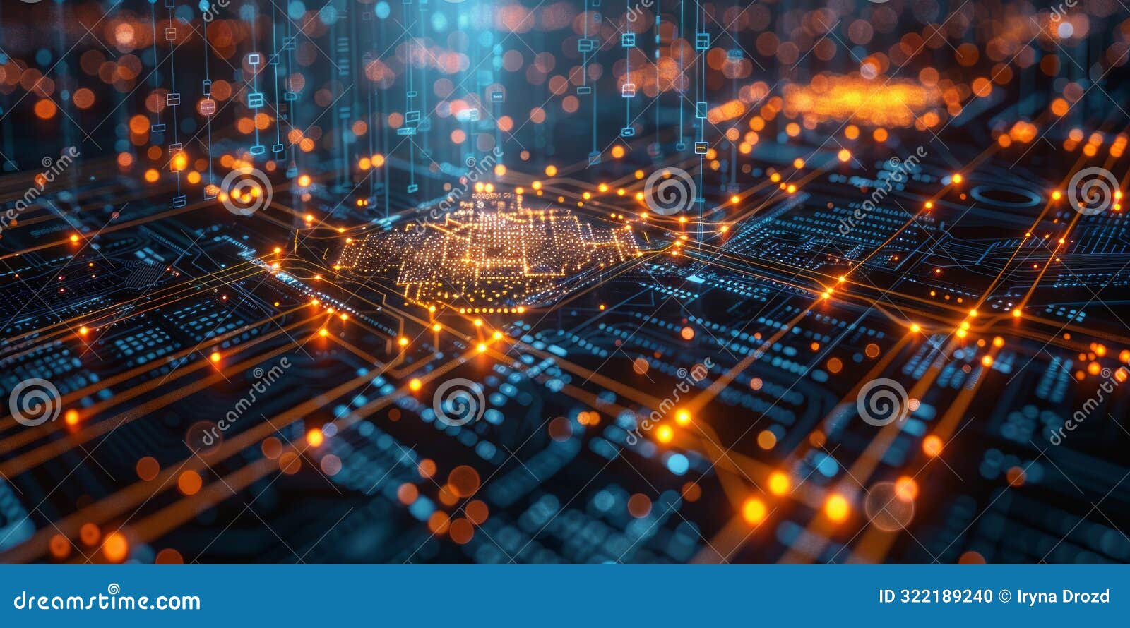 Futuristic Digital Network with Glowing Circuits and Data Nodes in Neon ...
