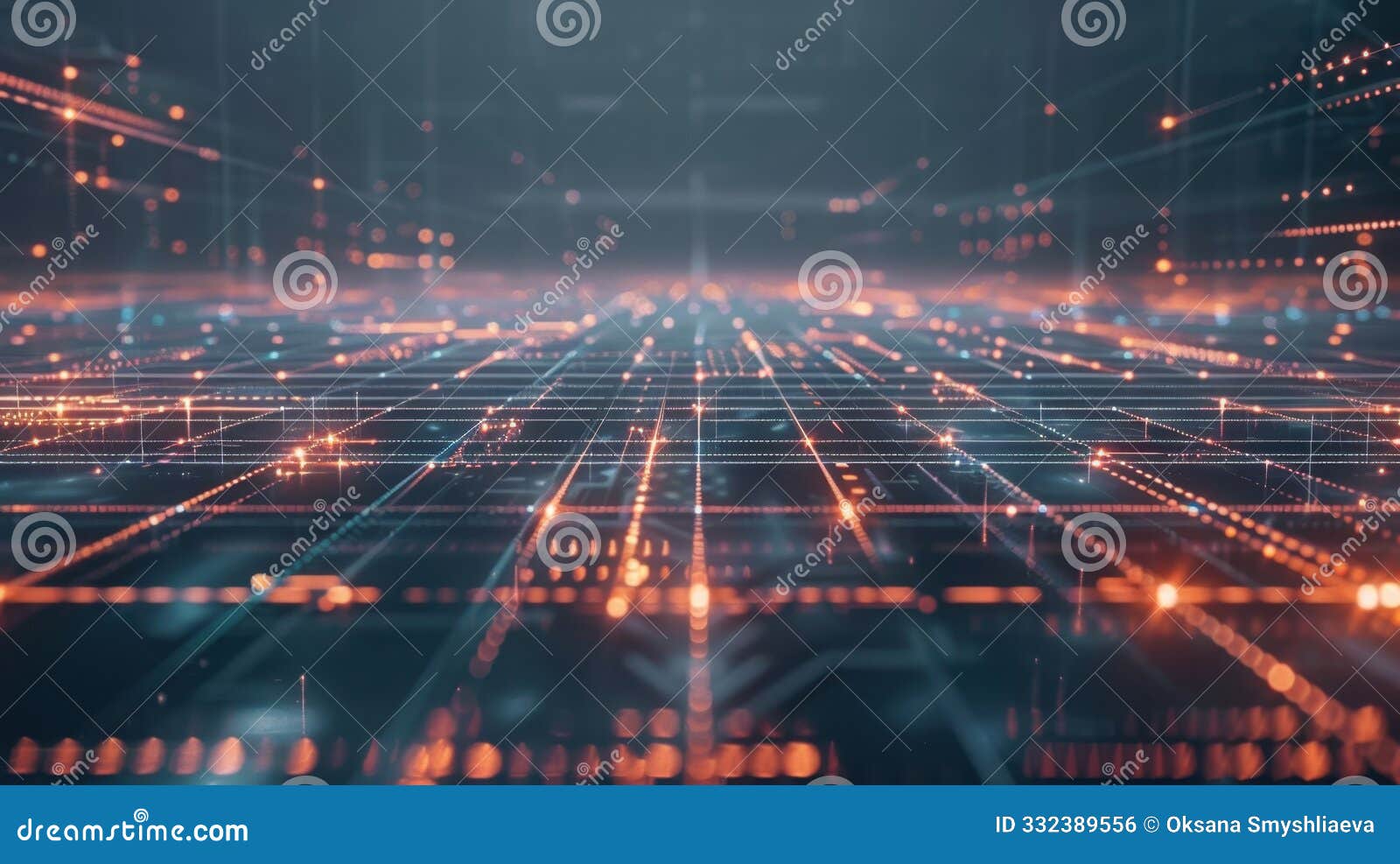 Futuristic Digital Network Grid with Glowing Connections Stock Photo ...