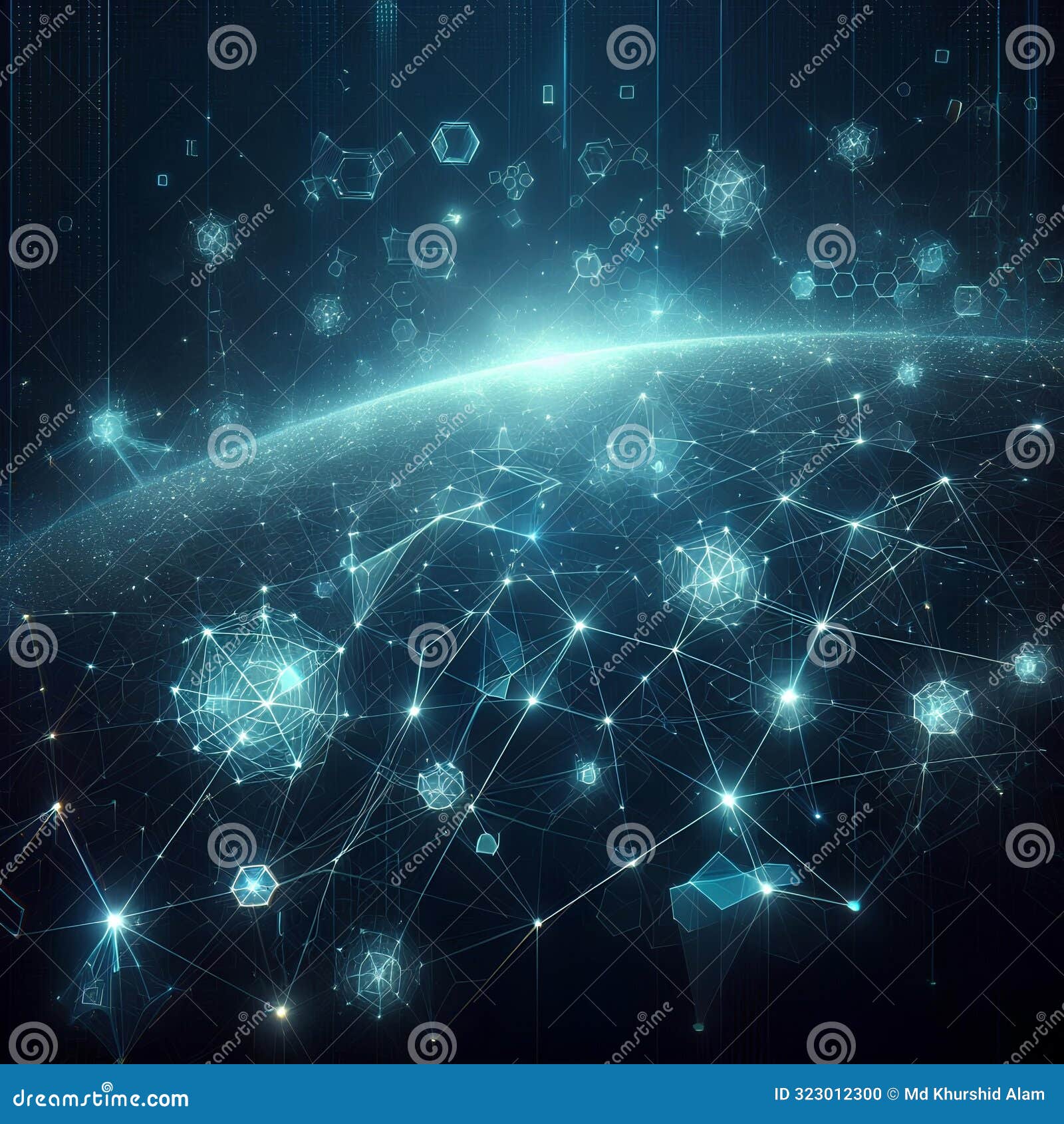 Futuristic Digital Network with Interconnected Nodes and Hexagonal Patterns. Blockchain ...