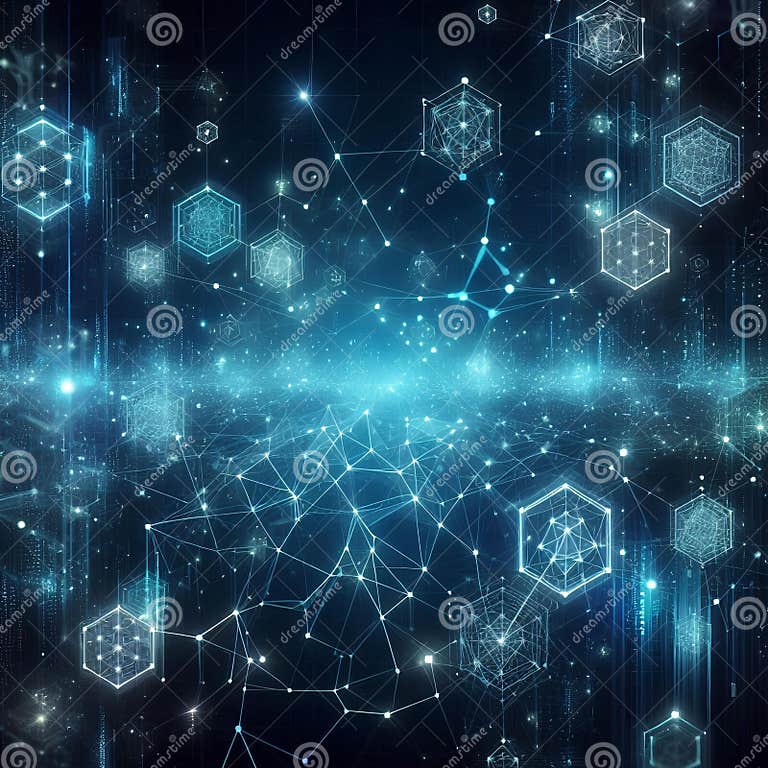 Futuristic Digital Network with Interconnected Nodes and Hexagonal Patterns. Blockchain ...