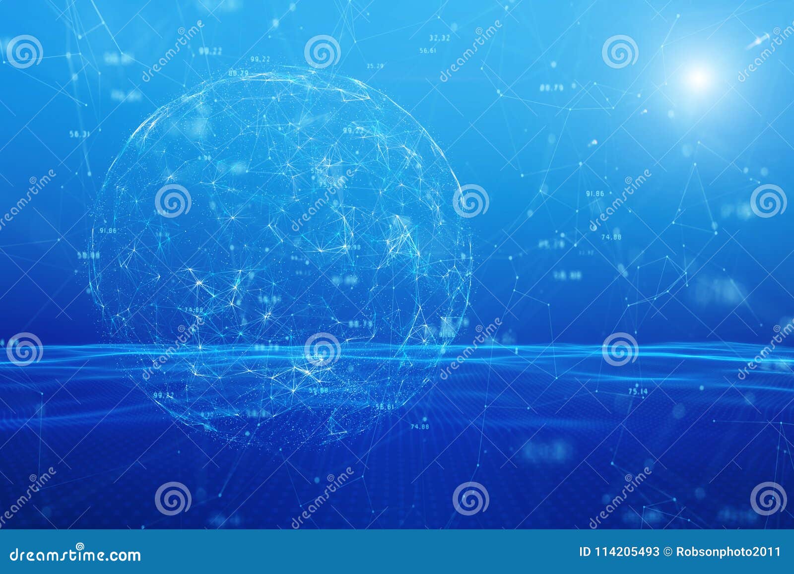 Futuristic Digital Network Sphere with Blue Sky Background Stock ...