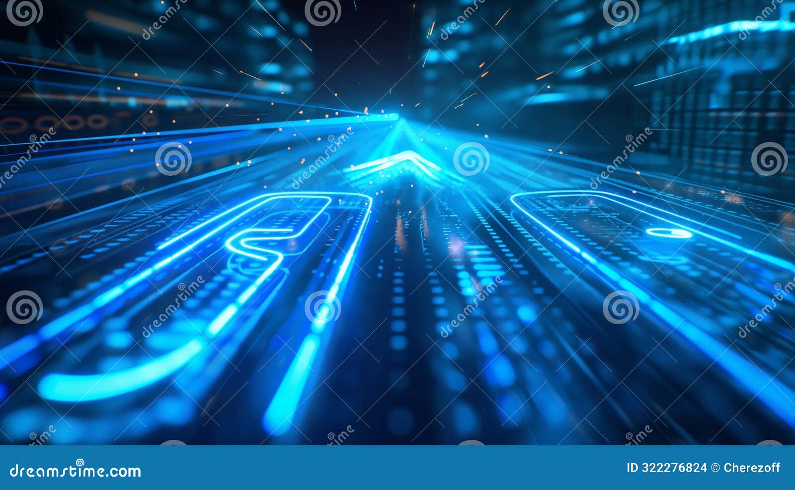 Futuristic Digital Pathway with Neon Blue Lights Stock Photo - Image of ...