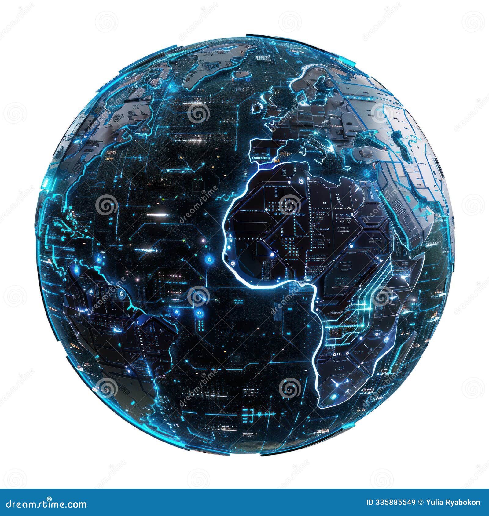 Futuristic Digital Planet Earth is Glowing Blue with a Circuit Board ...