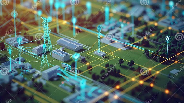 Futuristic Digital Power Grid Visualization Stock Image - Image of ...