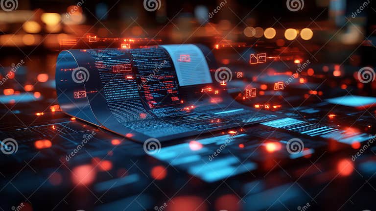 Futuristic Digital Printout on a Glowing Surface, Symbolizing ...