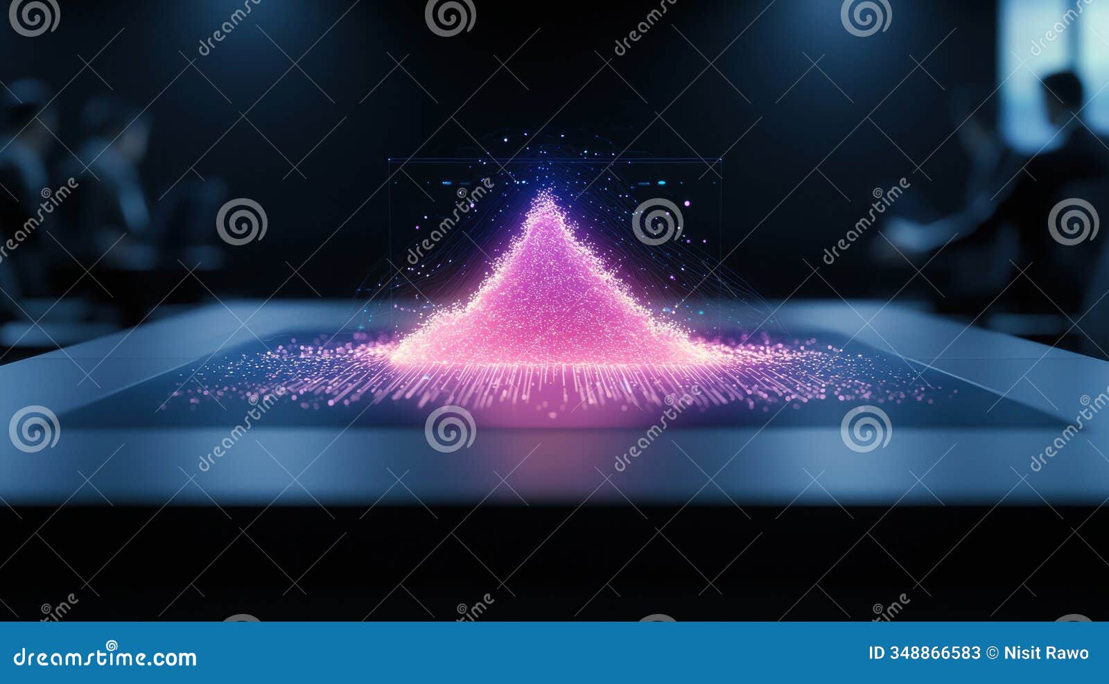 Futuristic Digital Projection of a Colorful Pyramid on Conference Table ...