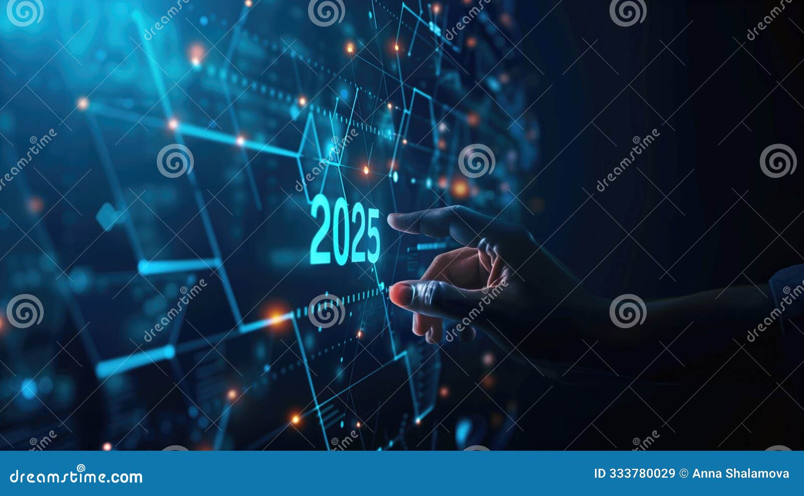 Futuristic Digital Projection of Year 2025 with Hand Interaction and ...