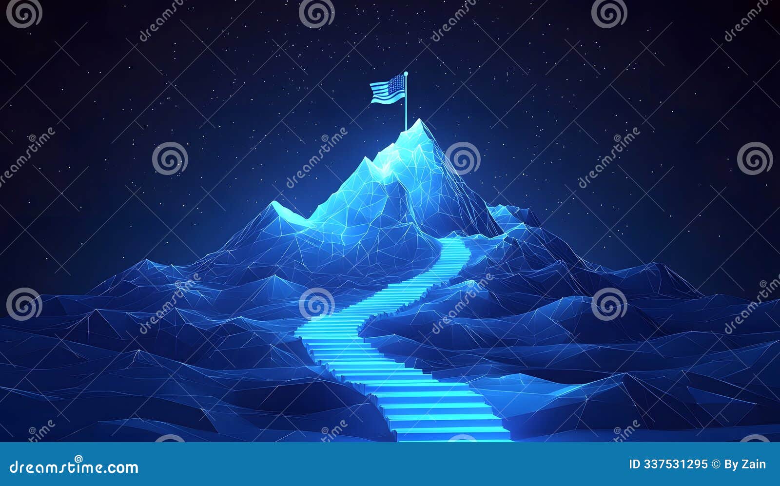 Futuristic Digital Pyramid with Flag - Concept of Success Achievement ...