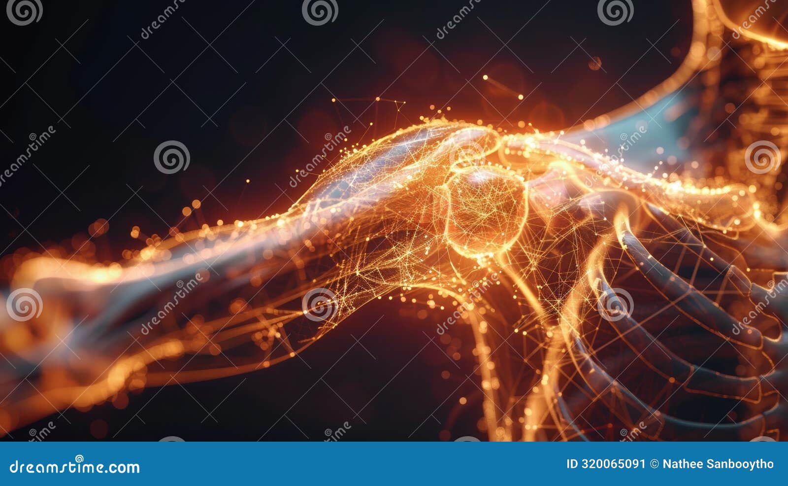 Futuristic Digital Rendering of a Human Arm and Shoulder with Glowing ...