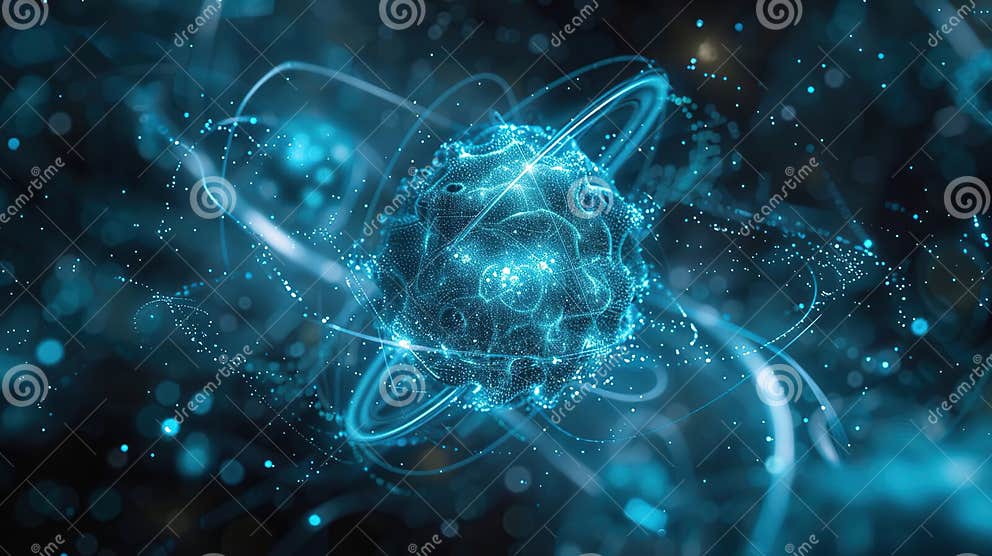 Futuristic Digital Representation of an Atom in Space Stock ...