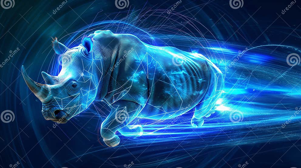 Futuristic Digital Rhino in Motion Stock Photo - Image of fantasy ...
