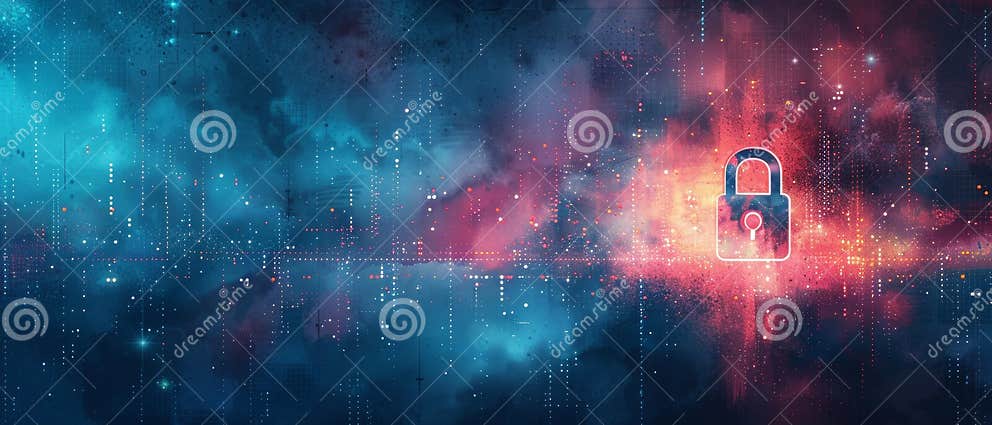 Futuristic Digital Security Background with a Glowing Padlock ...