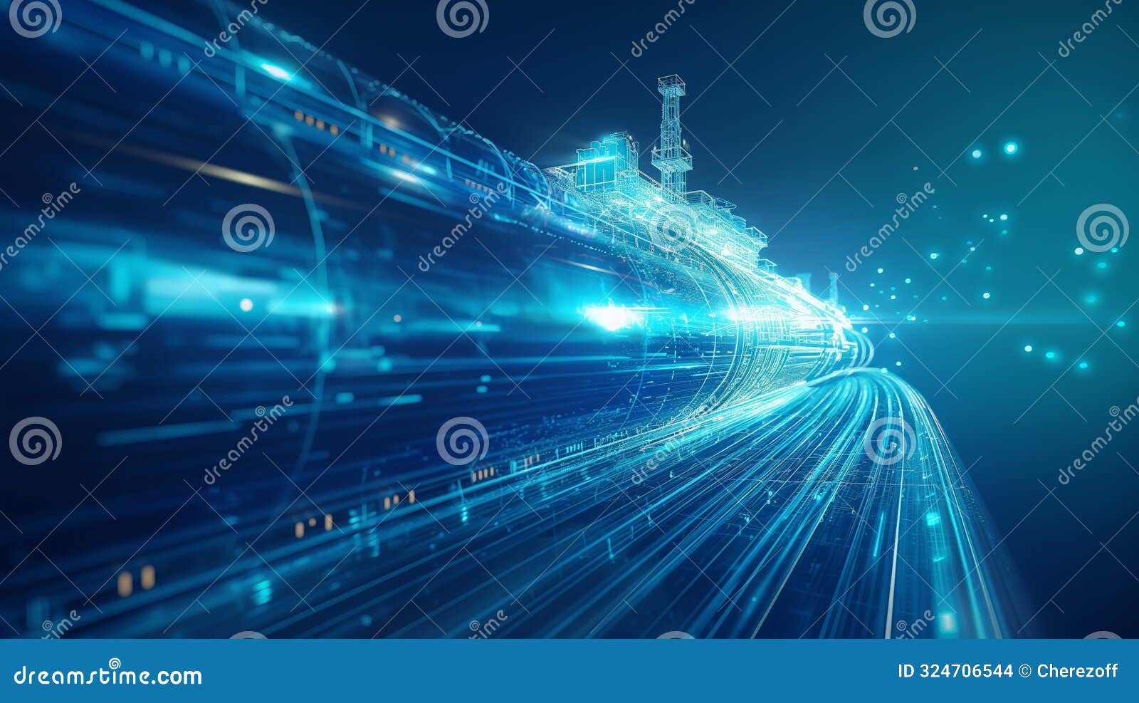 Futuristic Digital Ship in Motion Stock Photo - Image of modern ...