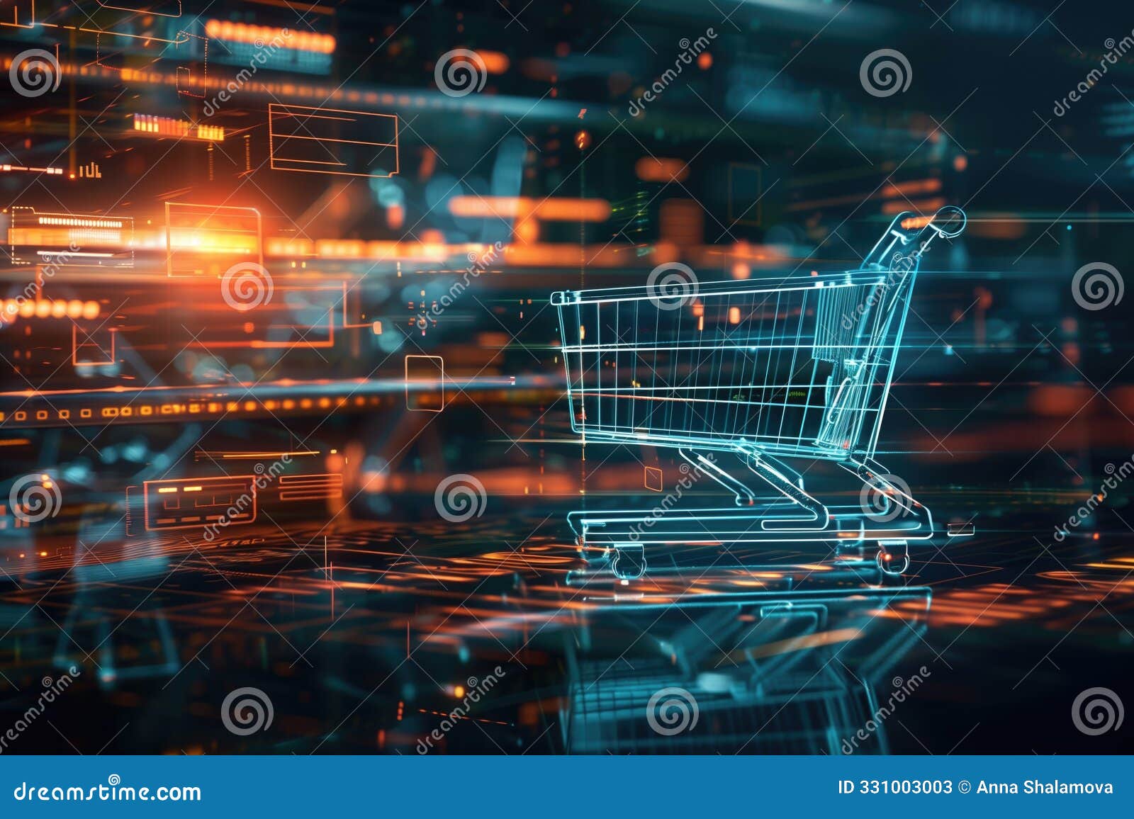 Futuristic Digital Shopping Cart on a Glowing Tech Background with ...