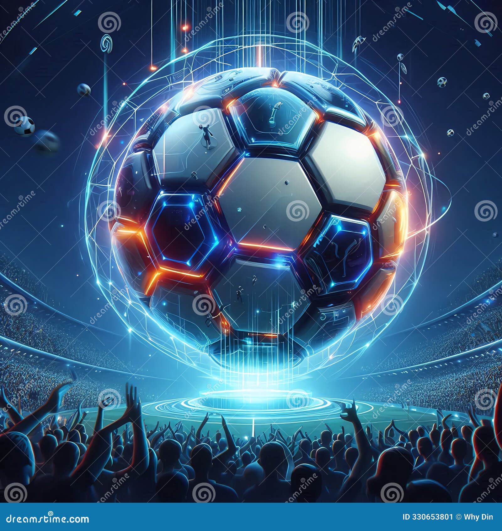 Futuristic Digital Soccer Ball in a High-Tech Stadium Stock Image ...