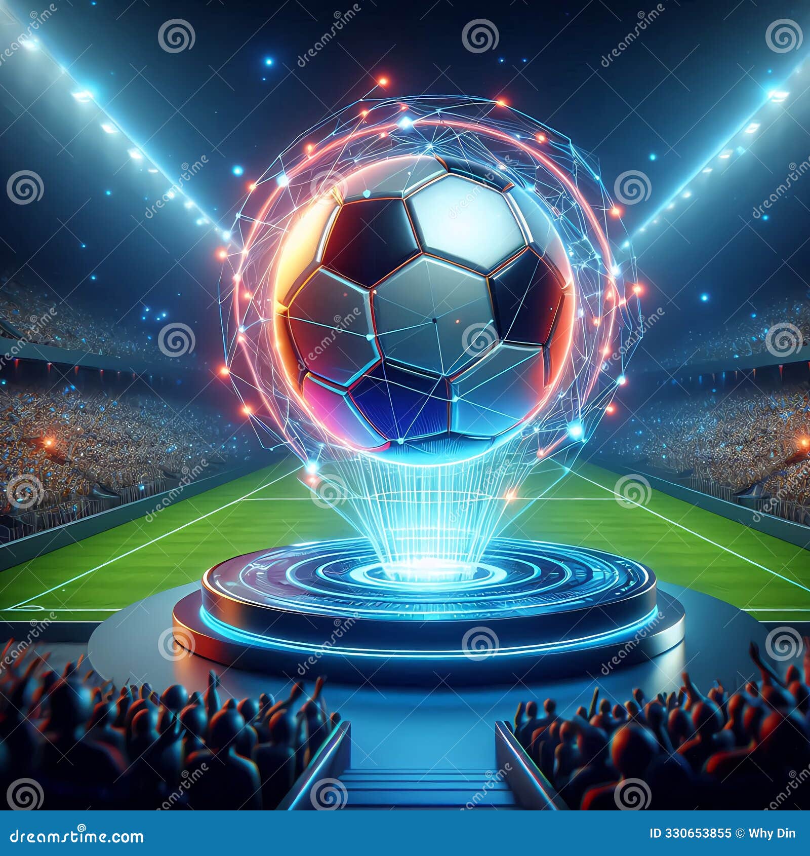 Futuristic Digital Soccer Ball in a High-Tech Stadium Stock Image ...