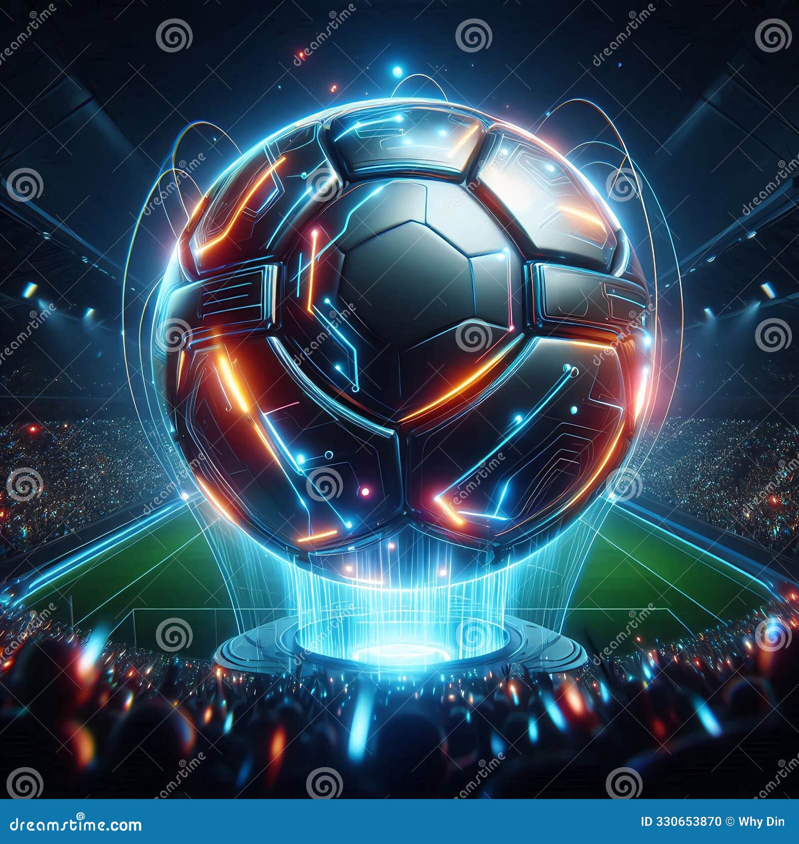 Futuristic Digital Soccer Ball in a High-Tech Stadium Stock Photo ...