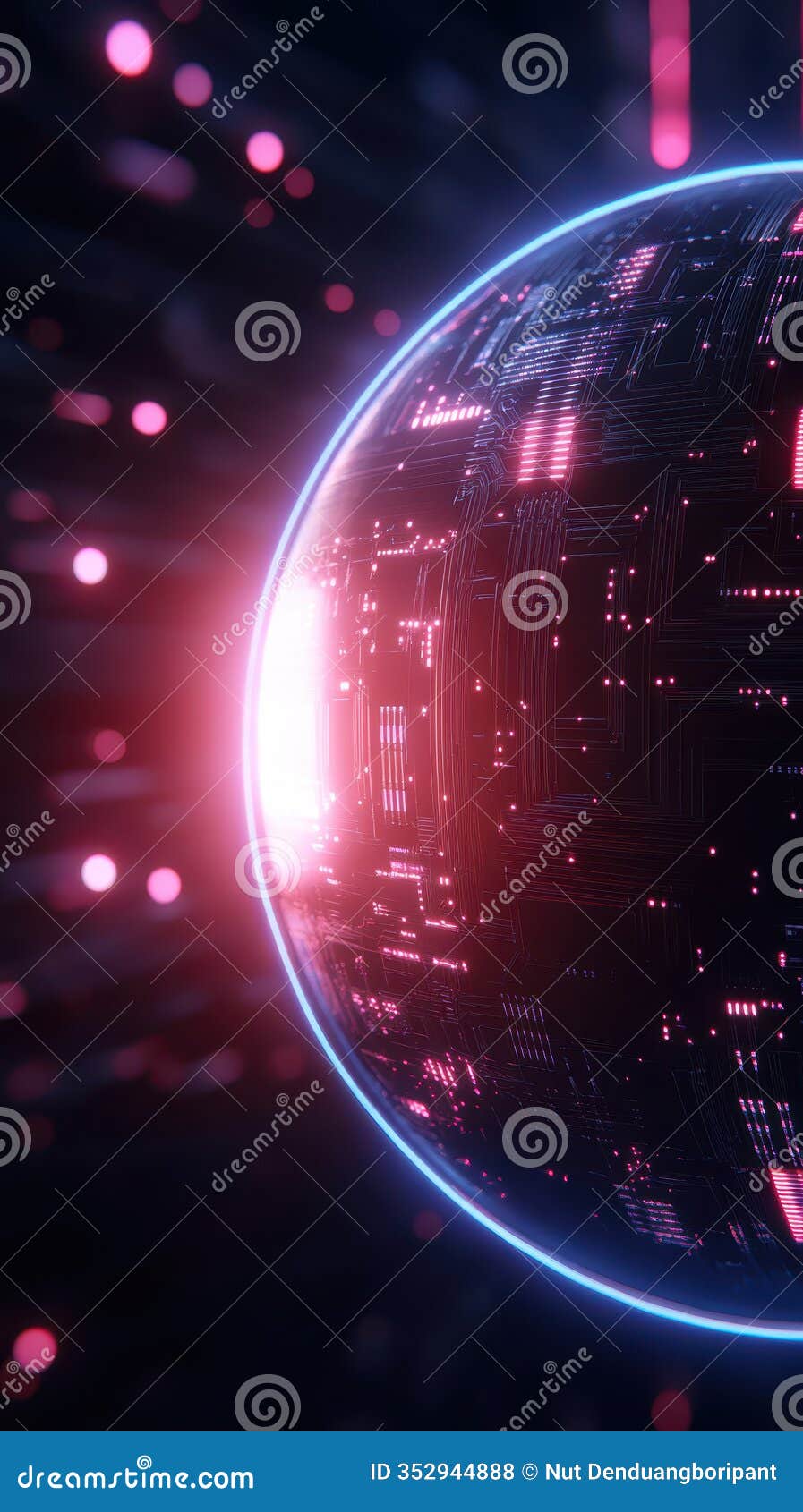 Futuristic Digital Sphere with Glowing Circuits and Lights Stock ...